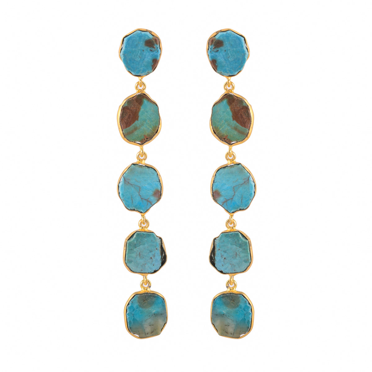 Turquoise Sliced Pebble Gold Edged Stud Earrings – Opium Jewels