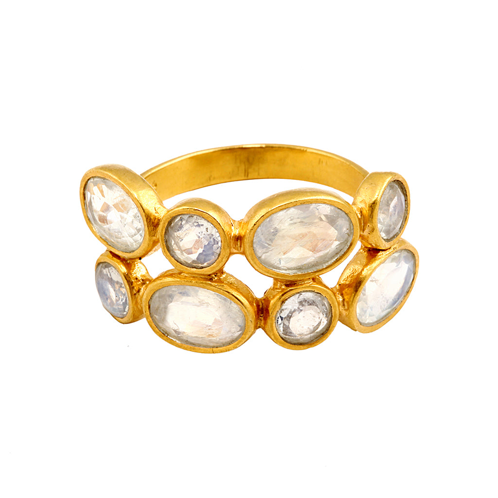 Jali Cocktail Ring - Rainbow Moonstone – Opium Jewels