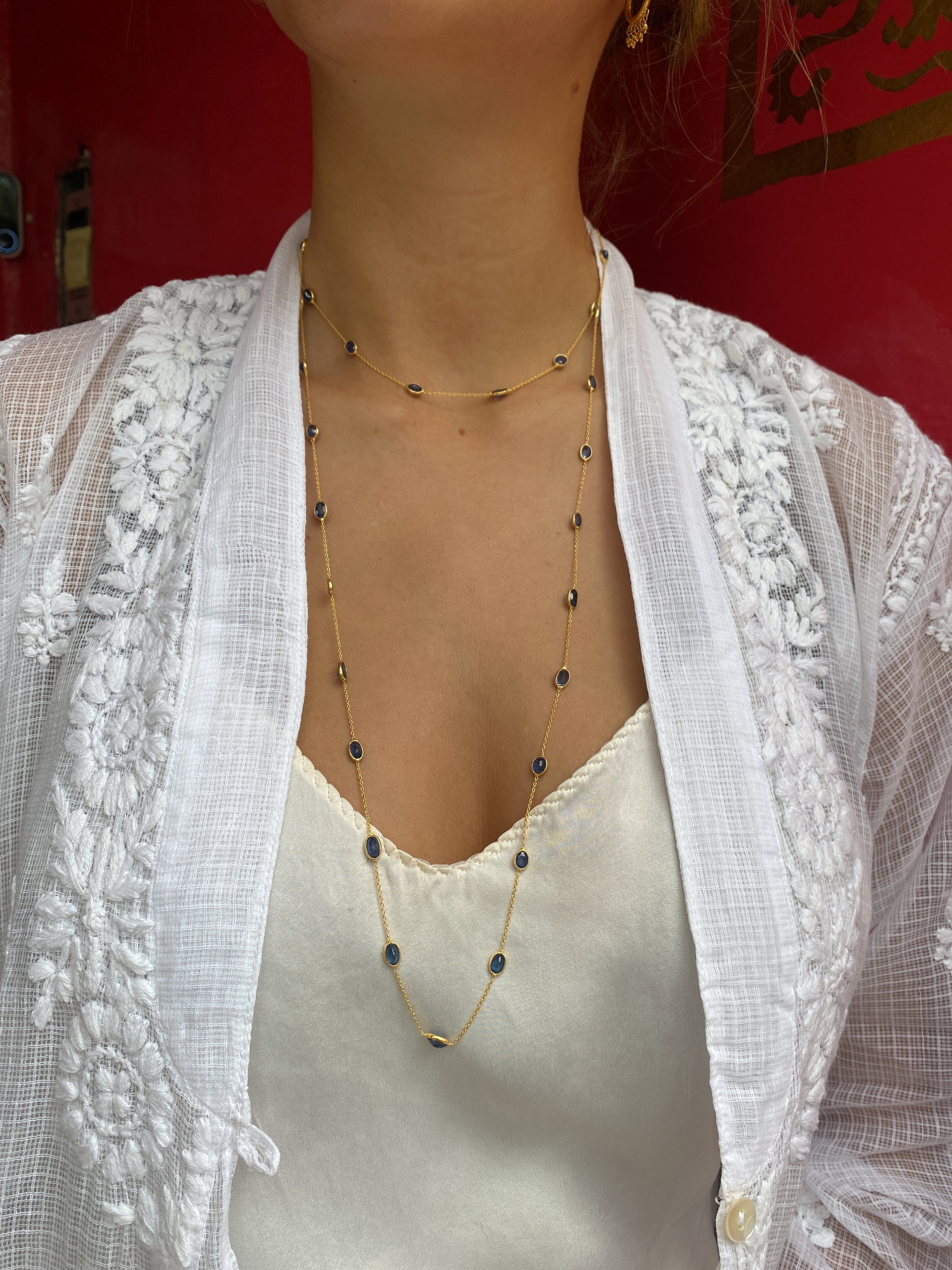 Long Chain Necklace - Blue Sapphires – Opium Jewels
