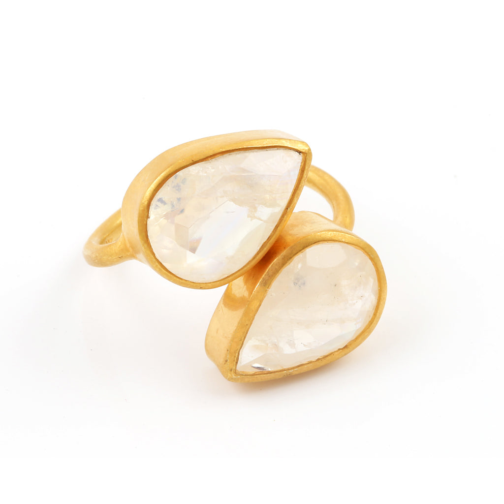 Teardrop Cocktail Ring - Rainbow Moonstone – Opium Jewels